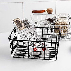 Aeggplant Kitchen Wire Baskets Farmhouse Decor Metal Food Storage Organizer, Household Refrigerator Bin with Built-in Handles for Cabinets,Pantry Set of 2 Black