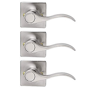 Gobrico Wave/Drop Door Levers with Square Plate Right-Handed Dummy Door Lock Inactive One-Side Door Handles in Satin Nickel 3 Pack
