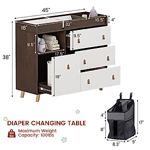 Timechee Baby Changing Table Dresser, Modern Nursery Changing Dresser Chest with 3 Drawers & 1 Shelf, Diaper Changing Pad, Storage Changing Dresser (Brown)