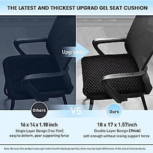 XSIUYU Extra-Large Gel Seat Cushion for Long Sitting - Back, Hip, Tailbone Pain Relief Cushion - Gel Seat Cushion for Office Chair, Cars - Egg Seat Gel Cushion for Wheelchair Pressure Relief Black