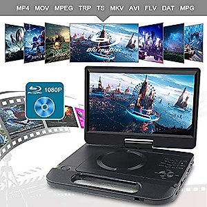 FANGOR 12.5" 1080P Portable Blu-Ray Player with 10.5" HD Swivel Screen, HDMI Out & AV in, Multi Media Player, 5 Hours Rechargeable Battery, Supports USB/SD Card, Last Memory, Region Free