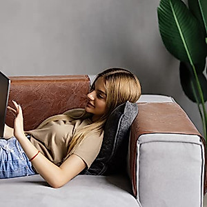 Tradder 3 Pcs PU Leather Recliner Headrest Protector with Arm Covers for Furniture Recliners 22.8 x 14.6 Inch, Arm with Pockets Headrest Cover for Couch Sofa Chairs Furniture(Brown)