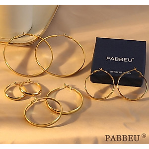 PABBEU Gold Hoop Earrings for Women 14K Gold Plated Hoop Earrings Large Gold Hoop Earrings Hypoallergenic Thin Oversize Big Gold Hoop Earrings