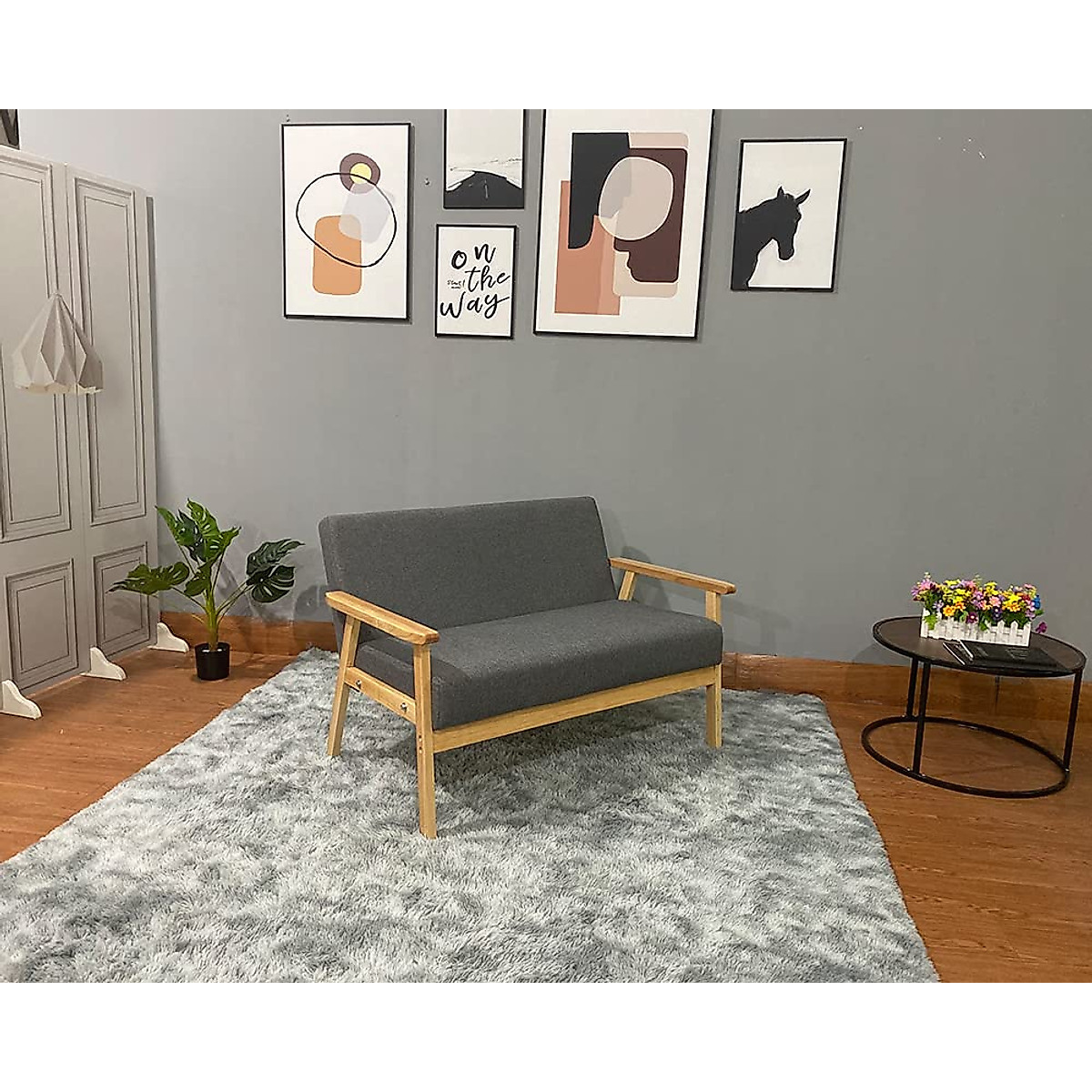 Dripex Fabric Modern Loveseat Sofa Couch for Living Room Wood Furniture, 2 Seater Sofa Armchair Two Seat Sofa Chair, Linen Upholstered Padded Wooden Arm Love Seats Small Sofa for Bedroom Office