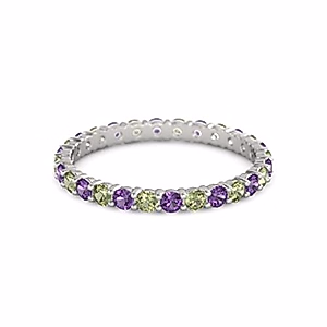 CARILLON Amethyst With Peridot Round 2.50 MM Eternity 925 Sterling Silver Women Stackable Wedding Ring Jewelry (Sterling Silver, 7)