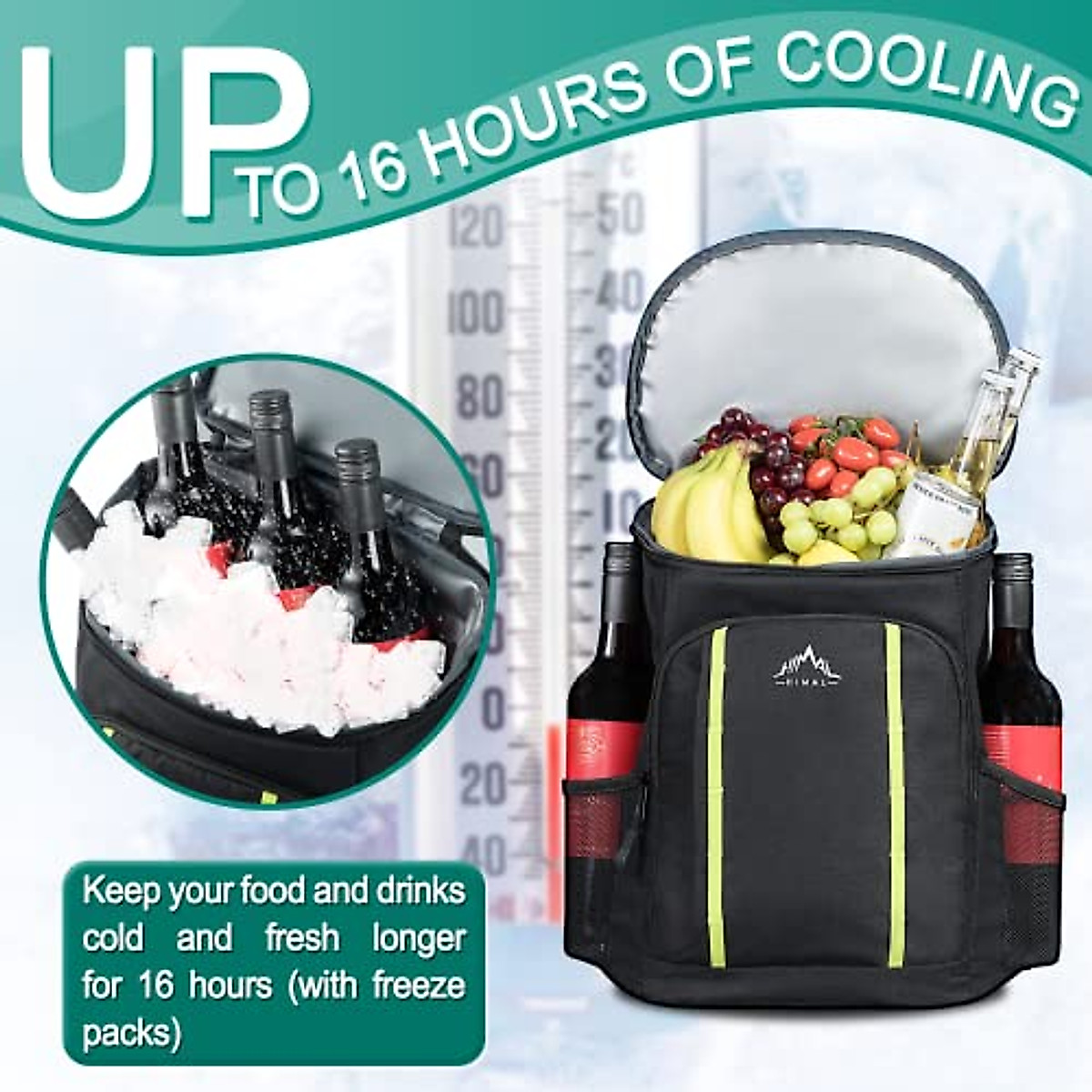 GoHimal Cooler Backpack Insulated Leak Proof 30 Cans Large Capacity with Multiple Pockets Black