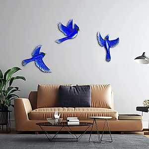 3Pack Blue Metal Bird Wall Art Decor, Wall Sculpture Hanging For Christmas Ornaments Outdoor Indoor Home Garden Porch Fence Farmhouse Living Room Bedroom Kitchen, Unique Memorial Gifts For Mom
