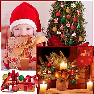 36 Pieces Christmas Mini Glitter Glass Resin Ornaments Set Small Resin Xmas Hanging Ornaments Miniature Balls Tree Ornaments for Christmas Tree Ornaments Decoration (Gold, Red, Green)