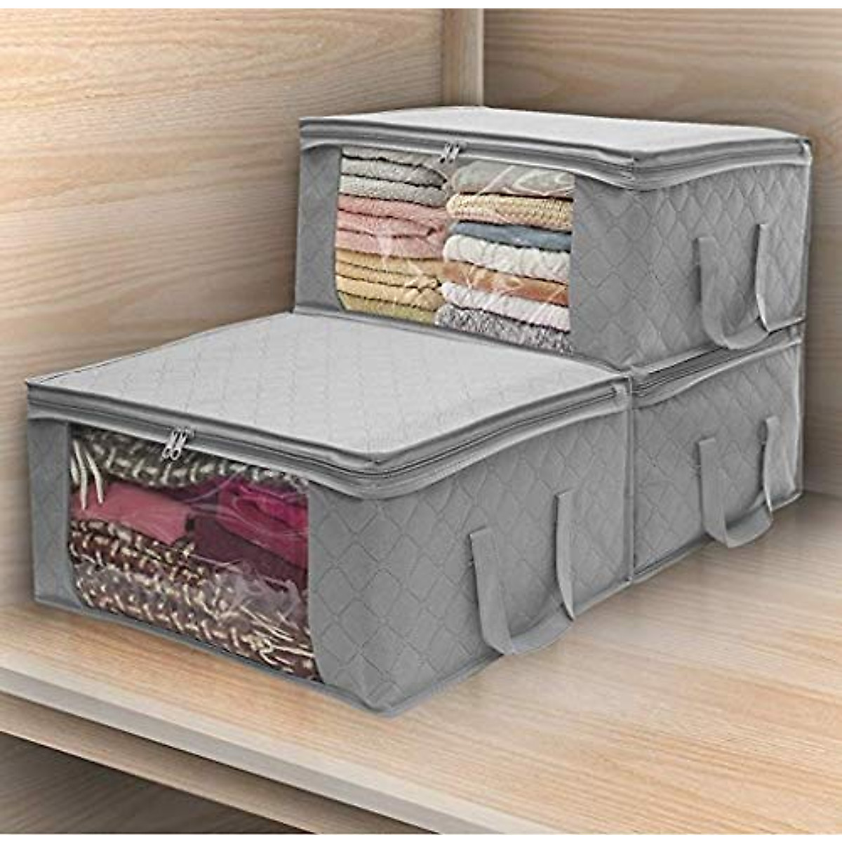 MMLL 1-Pack Fabric Clothes Storage Boxes, Bedding Large Storage Bags, Underbed Clothing Storage Box, Zipper Foldable Drawer Organizer, Used for Clothes, Blankets, Closets,19" L X 14" W X 8" H (Grey)