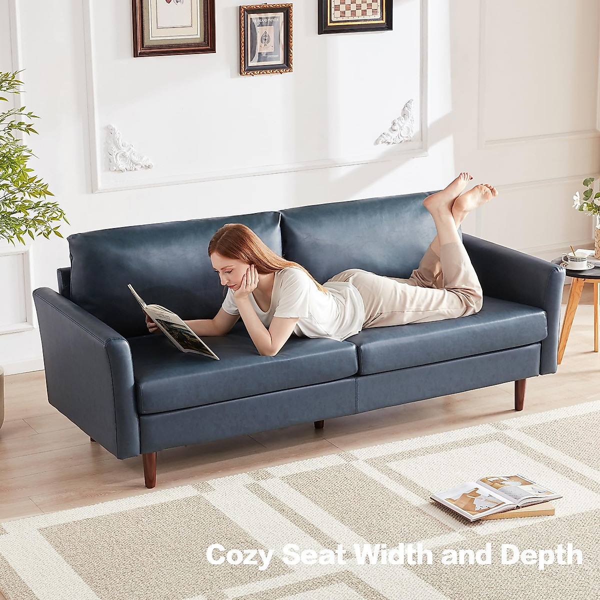 WILLOVE 80'' Faux Leather Sofa, 3 Seater Couch for Living Room Furniture with Padded Cushions