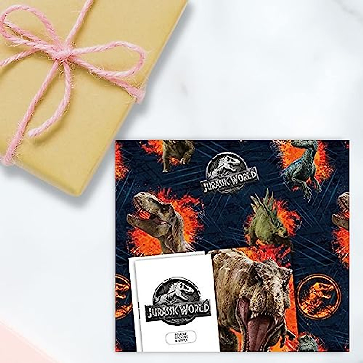 Jurassic Park Wrapping Paper and Gift Tags, 2 Sheets and 2 Gift Tags