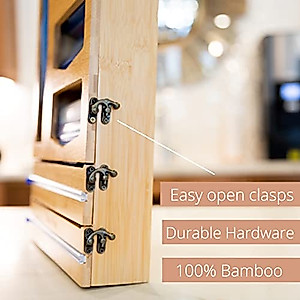 Bamboo Ziplock Bag Organizer, Kitchen Food Storage organizer, Baggie organizer for Kitchen Plastic Bag Storage, Foil, Plastic Wrap, Gallon, Quart, Sandwich, Snack