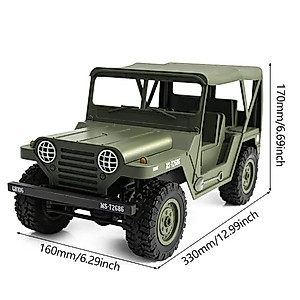 QIYHBVR 1/14, 4x4 Hobby Grade RTR RC Car Mini RC Rock Crawler Military, 2.4Ghz RC Truck with Removable Tools, LED Lights, Battery and USB Charger for Adults