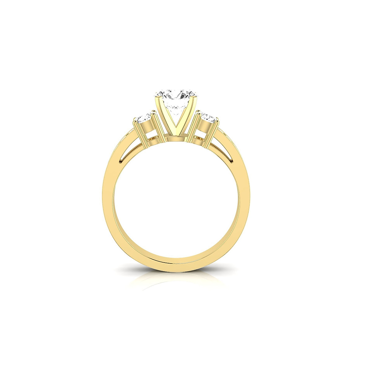 14K Yellow Gold 1.1 CTW Round Cut Channel Set 3 Three Stone Diamond Engagement Ring, H-I Color I2 Clarity 0.5 Ct Center