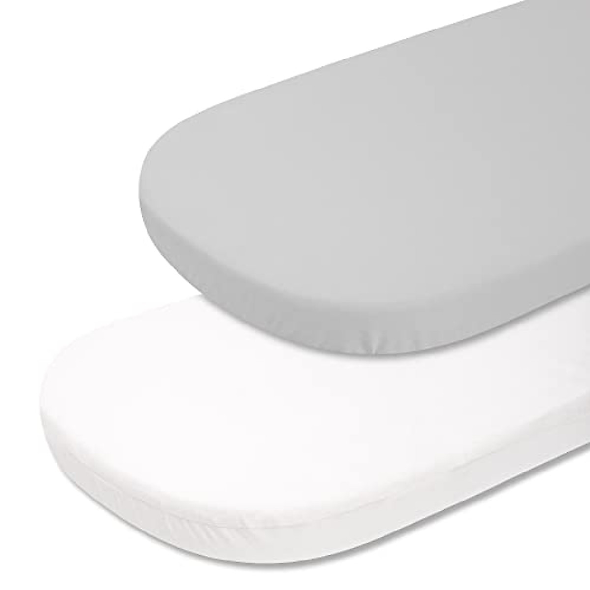 TILLYOU Cotton Fitted Bassinet Sheets for Baby Boy Girl, Fit for Halo Bassinet Swivel Sleeper, Adapt to Hourglass Bassinet Mattress Sheet, 31.5'' x 18'', 2 Pack White+Gray