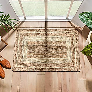 Well Woven Larkspur Border Pattern Contemporary White & Natural Color Hand-Braided Basket Weave Jute 2' x 3' Area Rug