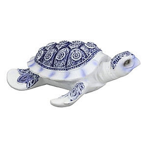 Ebros Terracotta Blue and White Feng Shui Celestial Sea Turtle Statue 4.5" Wide Talisman of Stability and Fortune Lucky Tortoise Figurine Decorative Zen Turtles Tortoises