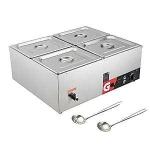 GarveeHome 4-Pan Commercial Food Warmer - 4 * 10.5QT Generous Capacity, 1200W Electric Steam Table, Stainless Steel, Efficient Heating, 86-185°F Temp Control for Catering and Restaurants