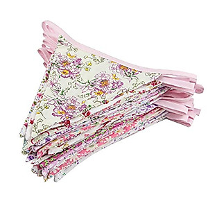 10M/32Ft Triangle Bunting Banner, 36 Pcs Cotton Fabric Flags Pennant Garlands for Birthday Party, Wedding, Baby Shower, Outdoor and Home Decorations (Pink)
