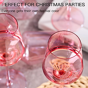 Pink Crystal Wine Glass Set of 6 - Hand-Blown Long Stem Wine Glasses, Unique Wine Glasses Gift For Wine Lovers, Dinner, Party, Wedding