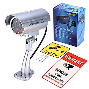 IDAODAN Dummy Security Camera, Fake Cameras CCTV Surveillance System with Realistic Simulated LEDs for Home Security + Warning Sticker Outdoor/Indoor Use (4 Pack)