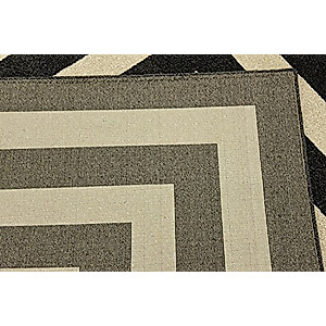 Unique Loom Athens Collection Classic Geometric Modern Border Design Area Rug, 9 ft x 12 ft, Black/Beige