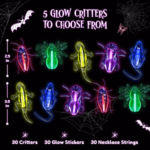 Funeta 30 Packs Glow in the Dark Halloween Critters, Halloween Party Favors Bulk ,Goodie Bag Fillers, Halloween Gifts for Kids, Treats Non Candy, Halloween Classroom Favors, Teal Pumpkin Project
