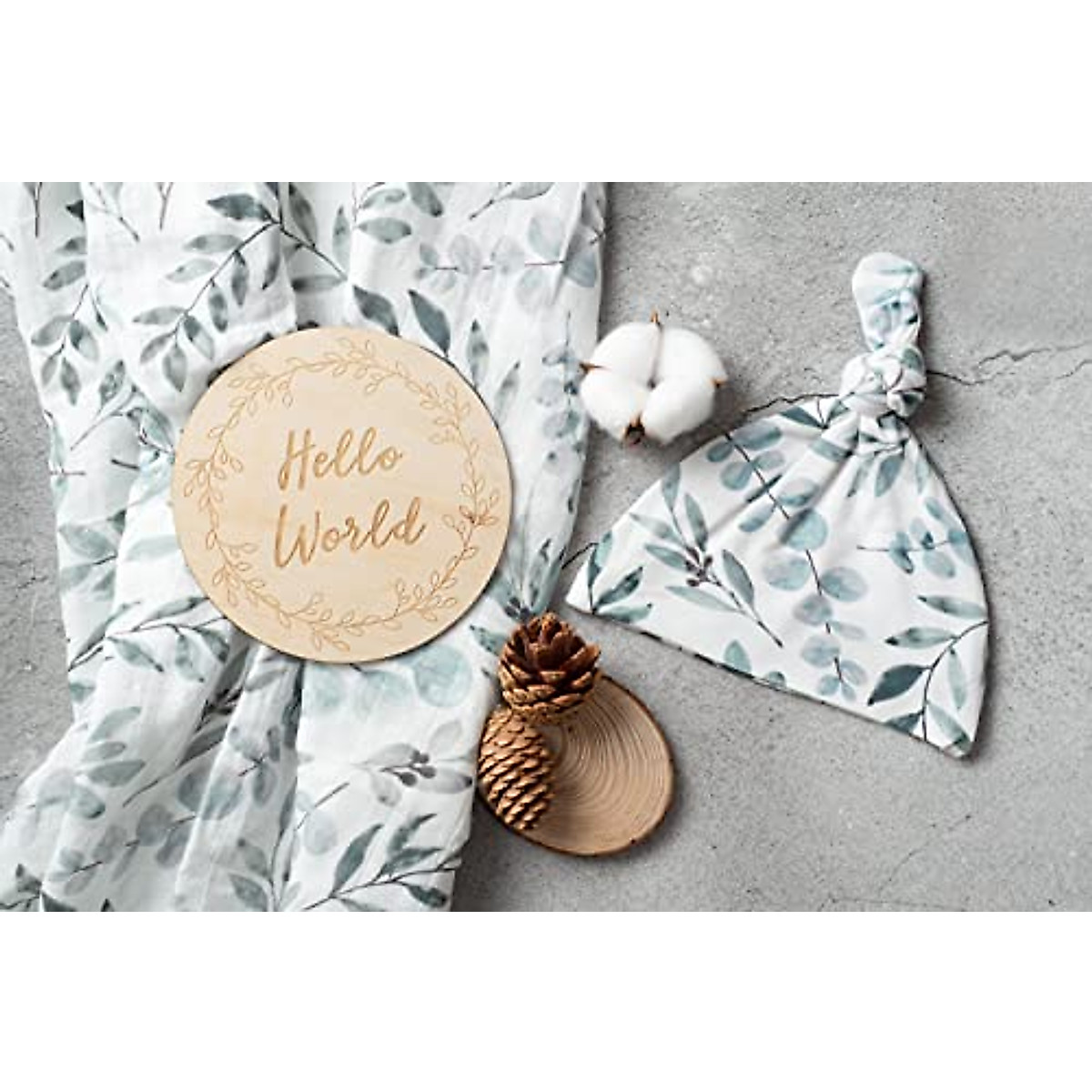 Miaoberry Eucalyptus Swaddle Set with Hat and Bow