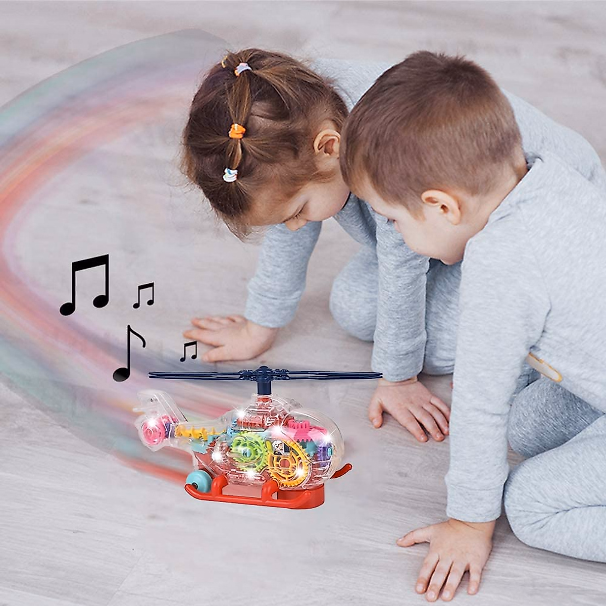 ArtCreativity Light Up Transparent Toy Helicopter for Kids, 1PC, Bump and Go Toy Car with Colorful Moving Gears, Music, and LED Effects, Fun Educational Toy for Kids, Great Birthday Gift Idea