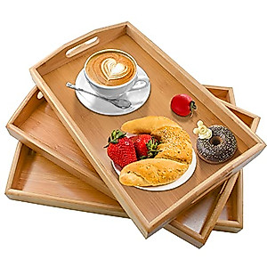 Enkrio Wood Serving Tray 3 Pack Food Tray with Handles Serving Tray Breakfast Tray Coffee Table Tray for Coffee Food Breakfast Dinner