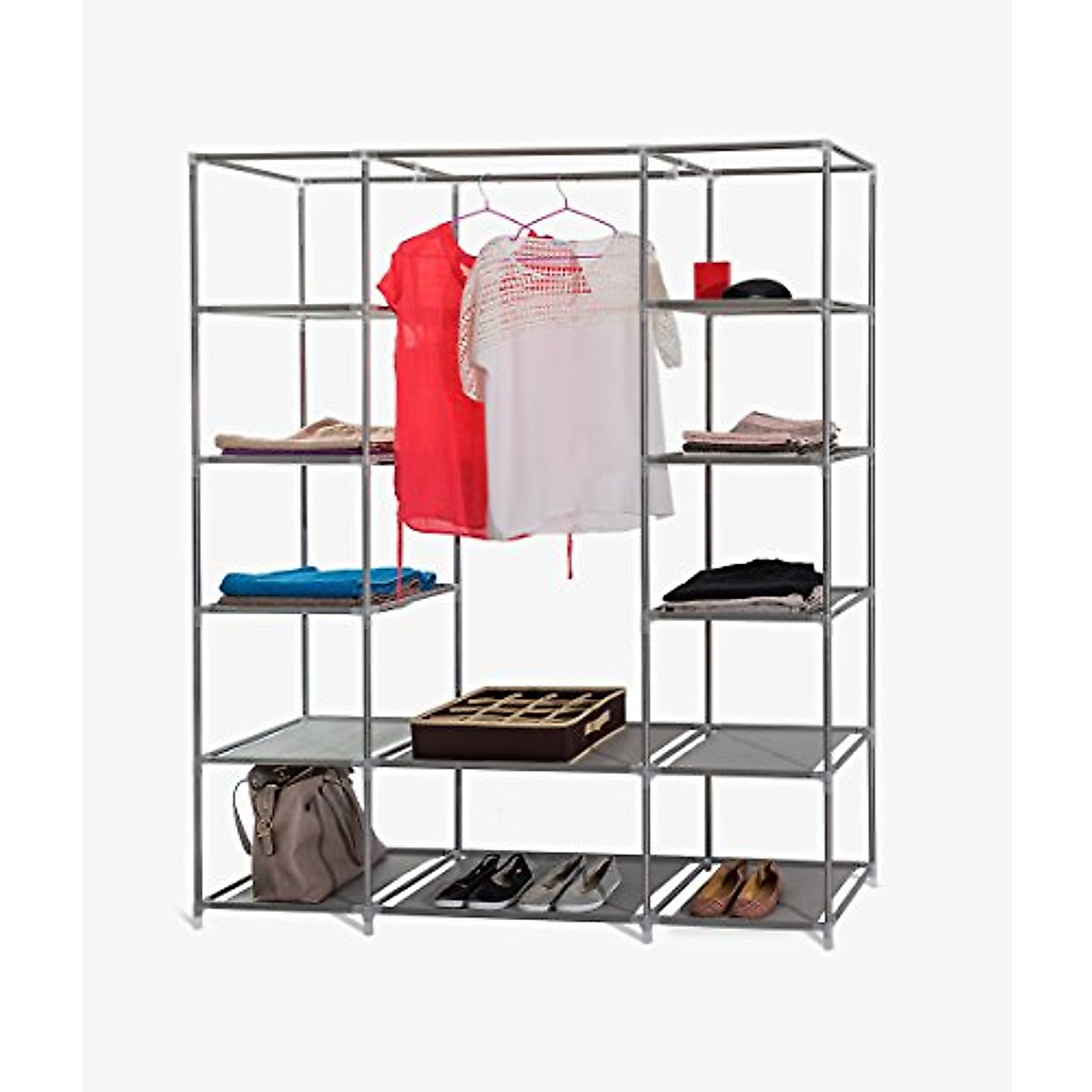 Dream Palace Portable White Fabric Wardrobe, Shelves, Covered Closet Rack, Sock Organizer, Hanger 59 inches