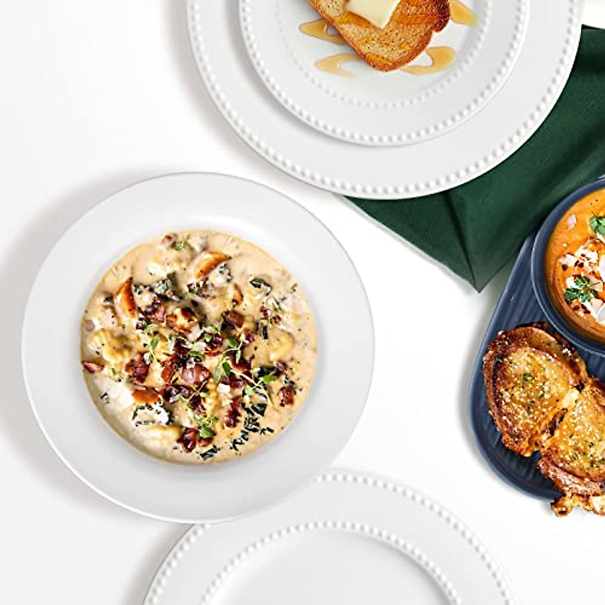 Wareland Rimmed Pasta Bowls Set of 4, 22 OZ Wide Rim Pasta Plates, Large Salad Serving Bowls for Restaurant, White Porcelain Deep Spaghetti Plates, Microwave Dishwasher Oven Safe