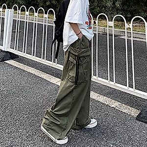 Women's Goth Cargo Pants Baggy Wide Leg Pants Vintage Casual Harajuku Trousers (ArmyGreen,XL)