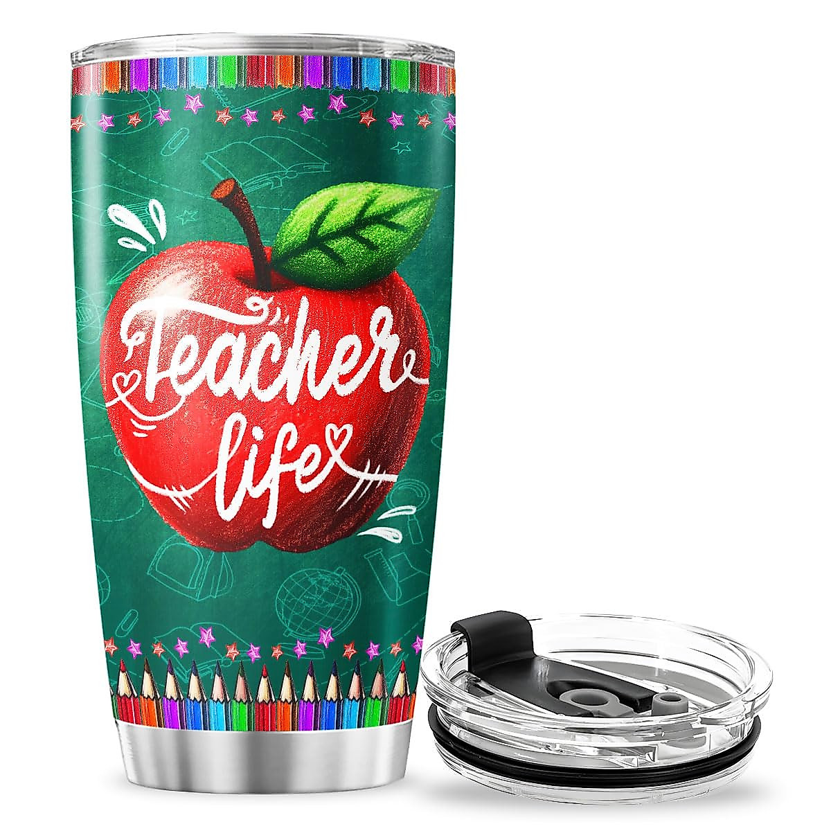 JENOIS For Steel Music Gift Women Stainless Teachers Cups Tumblers Appreciation Pack Coffee, Teacher Inspire, Tumbler 20 Oz With Lid And Straw, Teacher Gifts