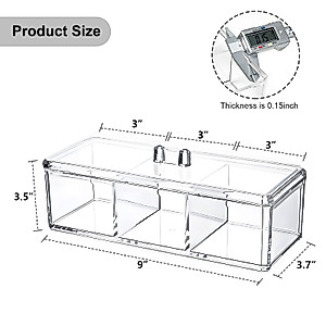 EOFJRUC Qtip Holder Cotton Ball and Swab Dispenser with Lid Clear Acrylic 3 Compartments Bathroom Canisters Cotton Pad Organizer Bathroom Vanity Countertop