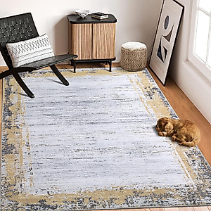 MilleLoom Large Rug 9x12 Washable Rugs Solid Livingroom Rugs Bordered Rugs Modern Geometric Neutral Rug, Stain-Resistant Non-Slip Rugs for Living Room Farmhouse Soft Foldable Area Rug 9x12,Yellow