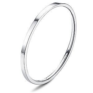 MILACOLATO S925 Sterling Silver Rings for Women Men 18K White Gold Plated Stackable Statement Thin Plain Thumb Ring High Polished Wedding Band Ring Comfort Fit Size 9, 1mm