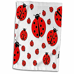 3D Rose Many Different Sized Ladybugs On White Background Hand Towel, 15" x 22"