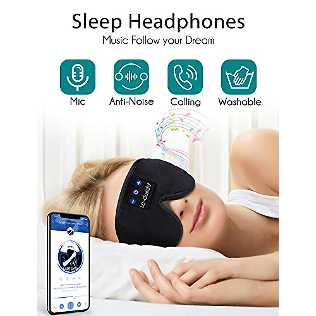 Sleep Headphones, LC-dolida Bluetooth Sleep Mask 3D Wireless Music Sleeping Eye Mask Sleeping Headphones for Side Sleepers Sleep Mask with Bluetooth Headphones Thin Stereo Speakers Gifts for Men Women