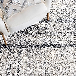 SAFAVIEH Fontana Shag Collection 5'3" x 7'6" Ivory/Grey FNT855A Modern Non-Shedding Living Room Bedroom Dining Room Entryway Plush 2-inch Thick Area Rug