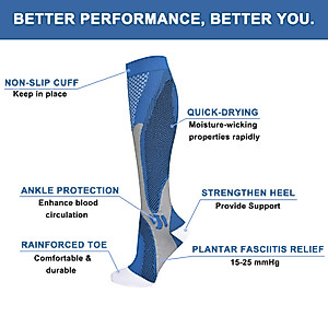 Blahhey 3 Pairs Compression Socks for Women & Men 15-25 mmHg Comfortable Fit Athletic Knee High Compression Socks for Nurses Sport Running Travel (L/XL)