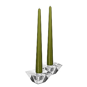 Hyoola Tall Taper Candles - 10 Inch Olive Green Unscented Dripless Taper Candles - 8 Hour Burn Time - 12 Pack