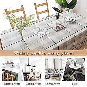 ColorBird Embroidery Checkered Tassel Tablecloth Heavy Weight Cotton Linen Plaid Dust-Proof Table Cover for Kitchen Dinning Tabletop Decoration (Rectangle/Oblong, 55 x 70 Inch, Gray/White)