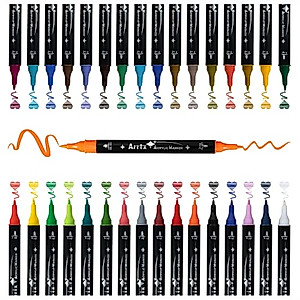 Arrtx Acrylic Paint Pens, 32 Colors Brush Tip and Fine Tip (Dual Tip) Paint Markers for Rock Painting, Water Based Acrylic Painting Supplies for Fabric Painting,Wood, Plastic, Canvas, Easter Egg