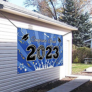 Bunny Chorus Graduation Decorations 2023 Party Backdrop Banner, Extra Large 71" x 40" Blue Black 2023 Photo Booth Props Decorations, Congrats Grad Home for Outdoor Indoor Supplies