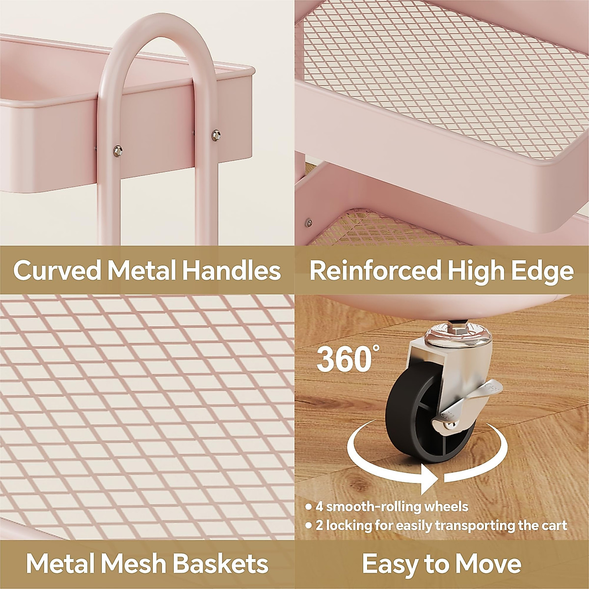 MIOCASA 3-Tier Utility Rolling Cart, Multifunctional Cart with Lockable Casters, Easy to Assemble, Suitable for Office, Bathroom, Kitchen, Garden (Black)