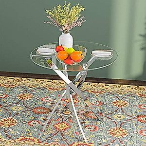 mecor Contemporary Glass Top Dining Table, Kitchen Bistro Round Table w/Art-Design Stainless Steel Frame (Clear)