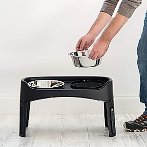 IRIS USA Large Elevated Pet Feeder with Attachable Legs and 2 Stainless Steel Bowls, For Small to Large Dogs Cats with 2 Quart Bowls and 12"H Legs Raised Pet Feeding Station, Black
