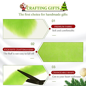 480 Inches Green Fur Fabric Faux Fur St Patricks Day Ribbon Precut Fluffy Fuzzy Craft Shaggy Plush Fabric for DIY Gnome Dolls Dwarf Cosplay Costume Rug Sewing 2 x 60 Inch