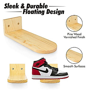 Wall Shoe Shelf - Pine Wood Shoe Display Shelf- Traditional Creations Set of 6 Wall Mount, and Adhesive Tape Installation, Floating Shoe Display Stand for Sneakersshelf